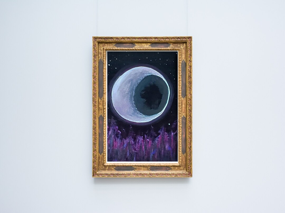 Whimsical Crescent Moon Painting Monochrome Purple Forest - Etsy