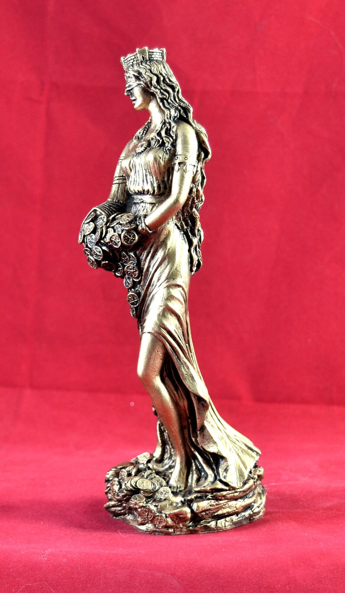 Fortuna Tyche Greek Goddess of Luck, Fate, and Fortune Gold Patina 19,5 ...