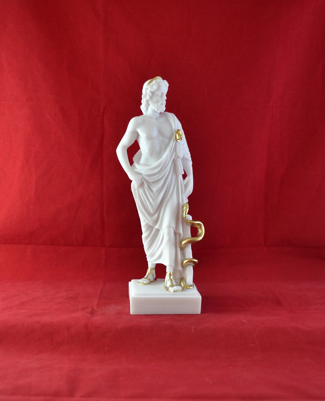 Asclepius Statue: Greek God of Healing, White and Gold Marble (9 Inch ...