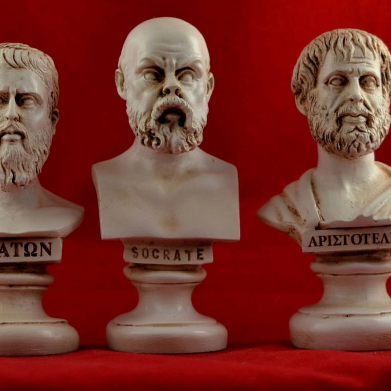 Bustos de sócrates, aristóteles y platón, estatuas de filósofos griegos ...