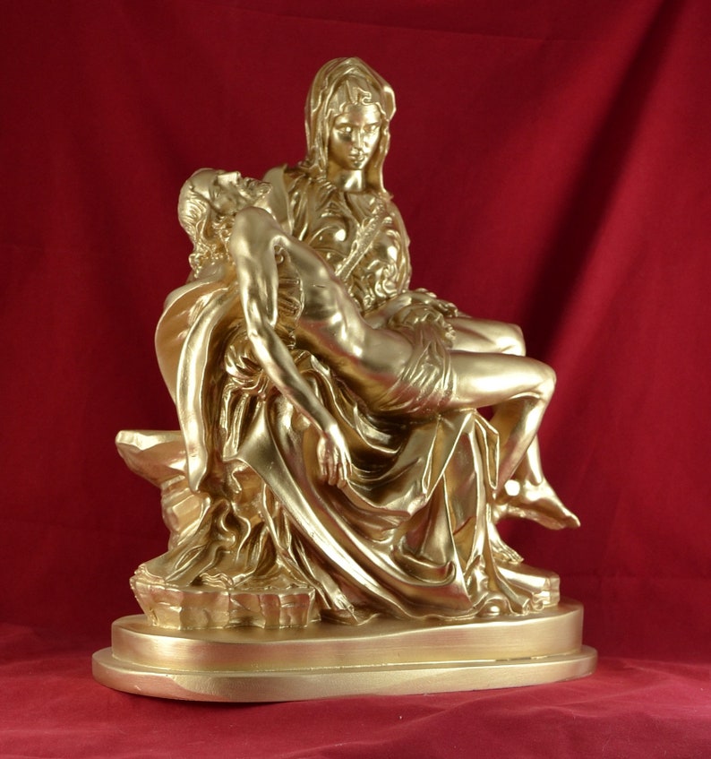 Big Pieta by Michelangelo Madonna Jesus Statue Sculpture Gold Handmade ...