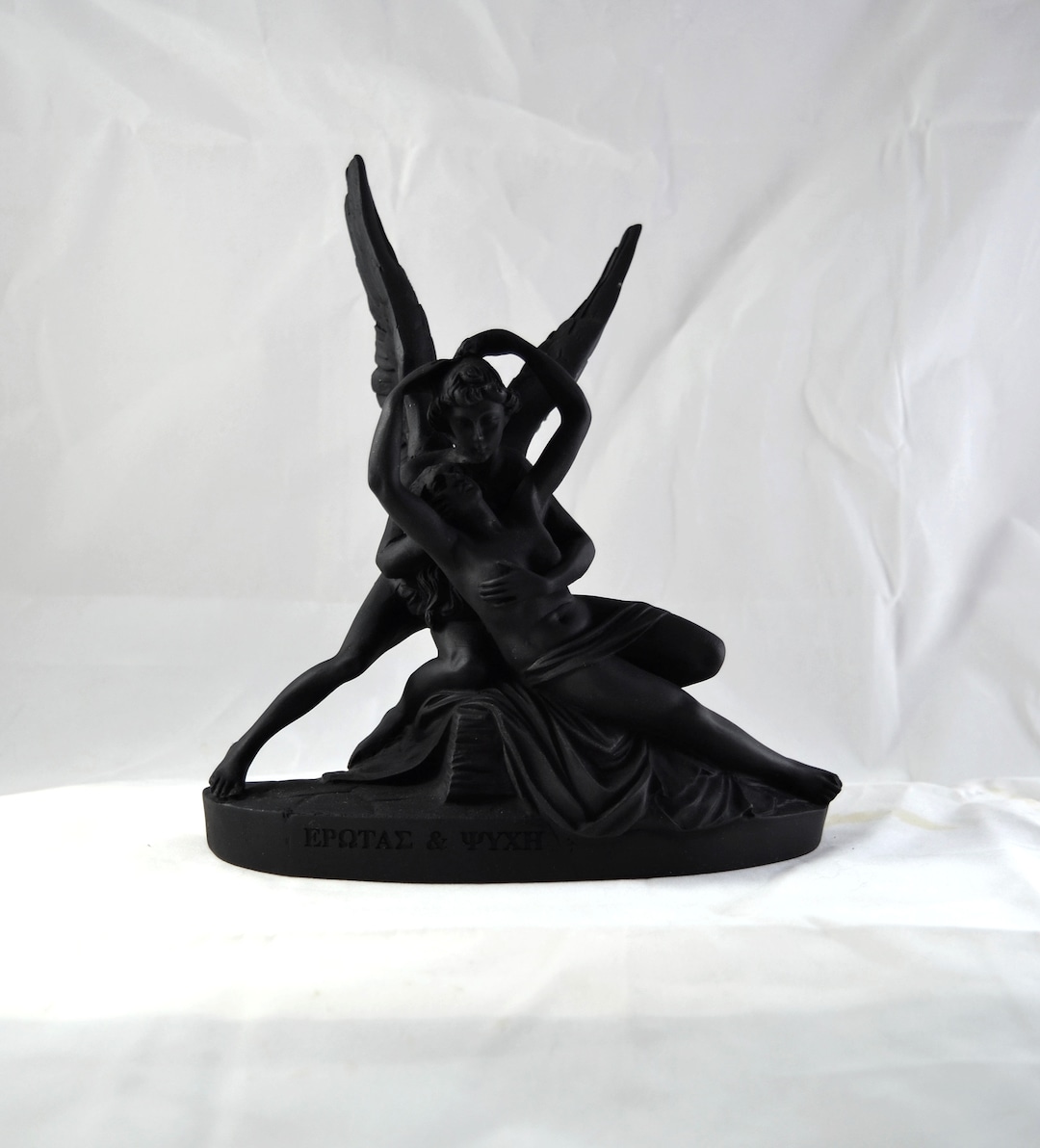 Eros and Psyche Statue: Black Patina Cast Marble Greek Mythology Decor ...