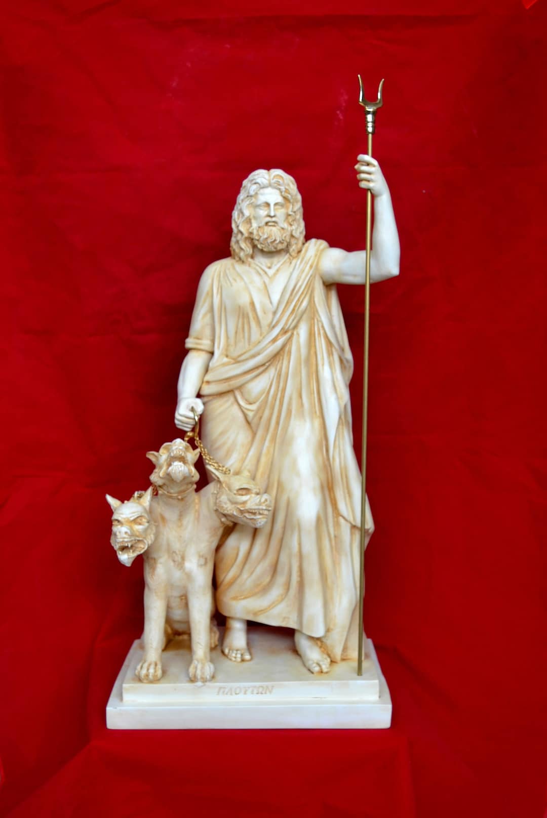 Hades Statue: King of the Underworld With Cerberus, Aged Patina, 24 ...