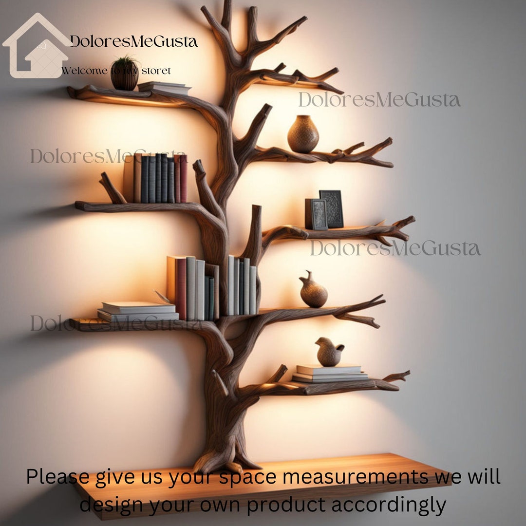 Corner Shelf Floating With Tree Branches Artistic Solid Wood Wall ...