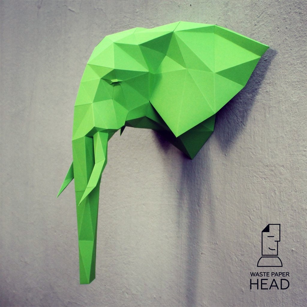 Papercraft elephant head 1 printable DIY template | Etsy