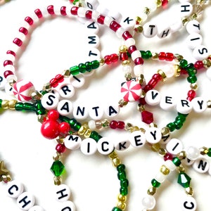 10 Pack Mickeys Very Merry Christmas Holiday Party Disney Themed Friendship Trading Bracelets ...
