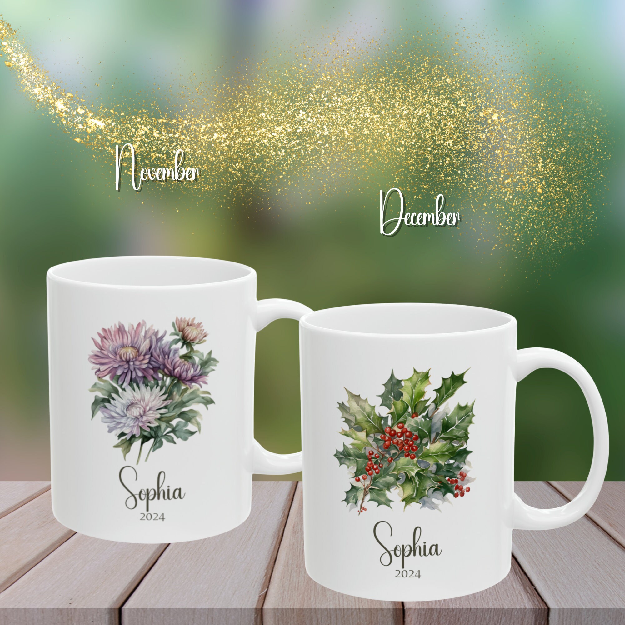 December Birth Flower Mug, Personalized Mug, Gift for Birthday, Birth ...