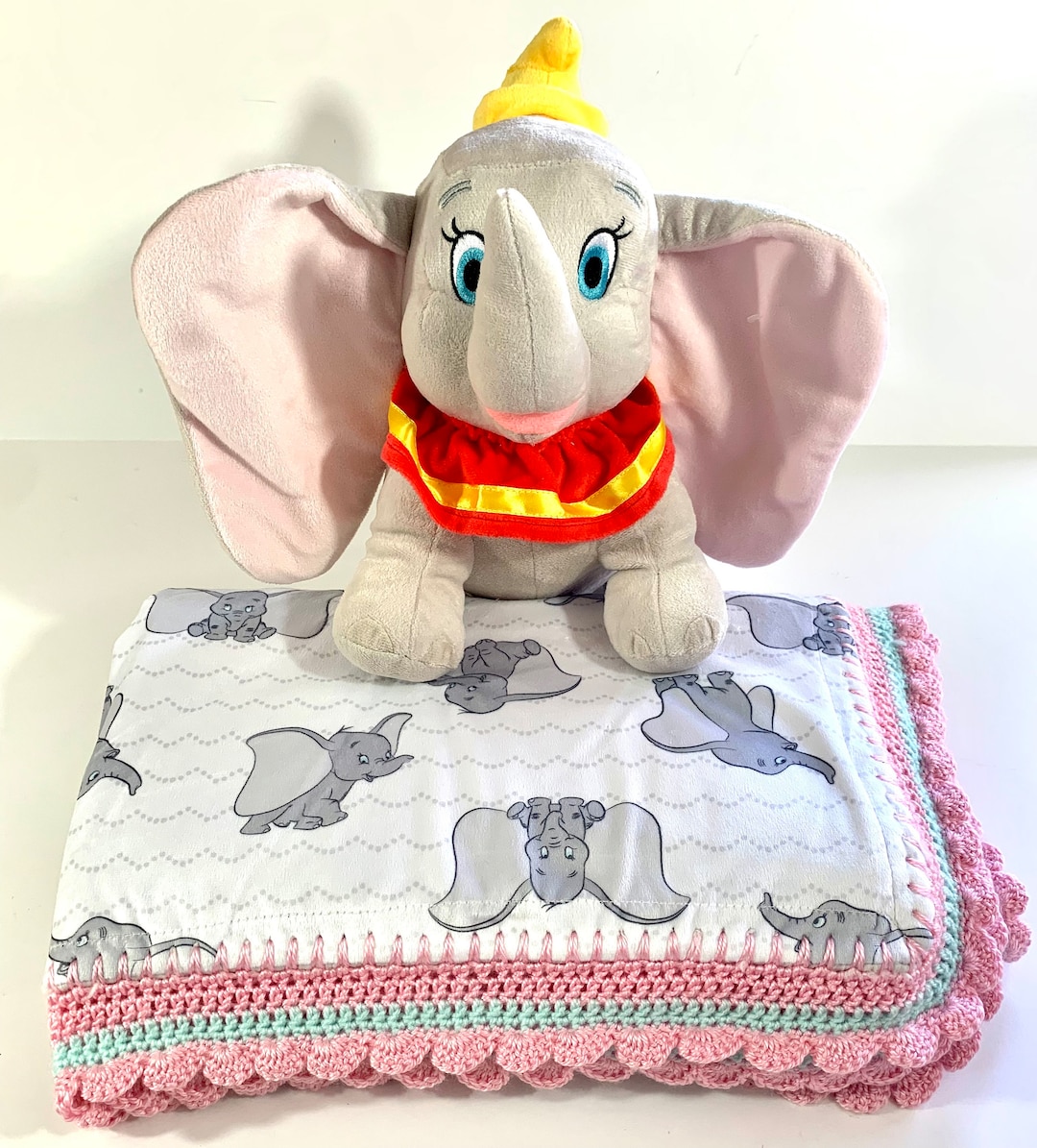 Disney Dumbo Baby Mine Minky Sherpa Pink Turquoise Crocheted Baby ...