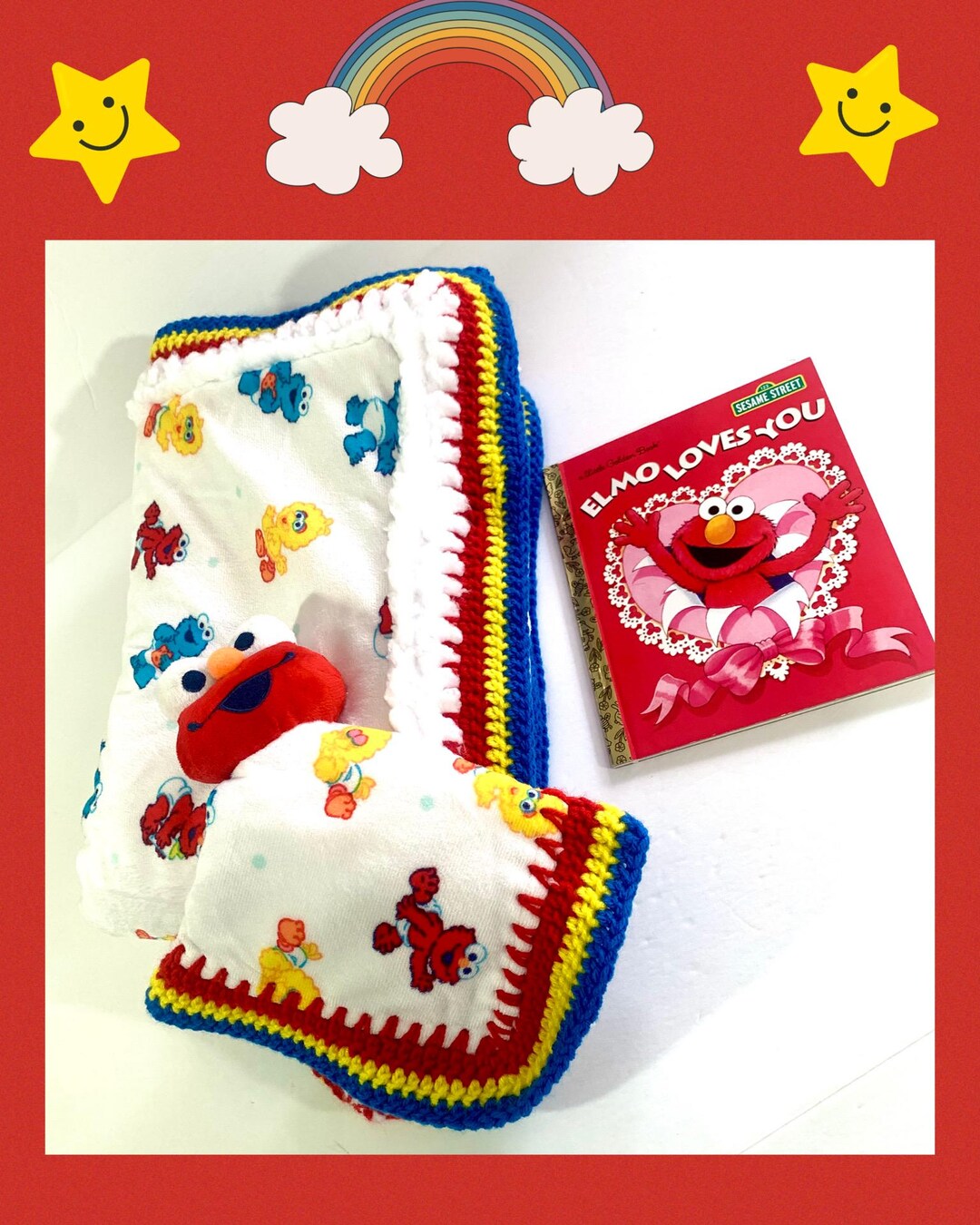 Sesame Street Baby Elmo & Friends Minky Sherpa Crochet Baby Blanket ...