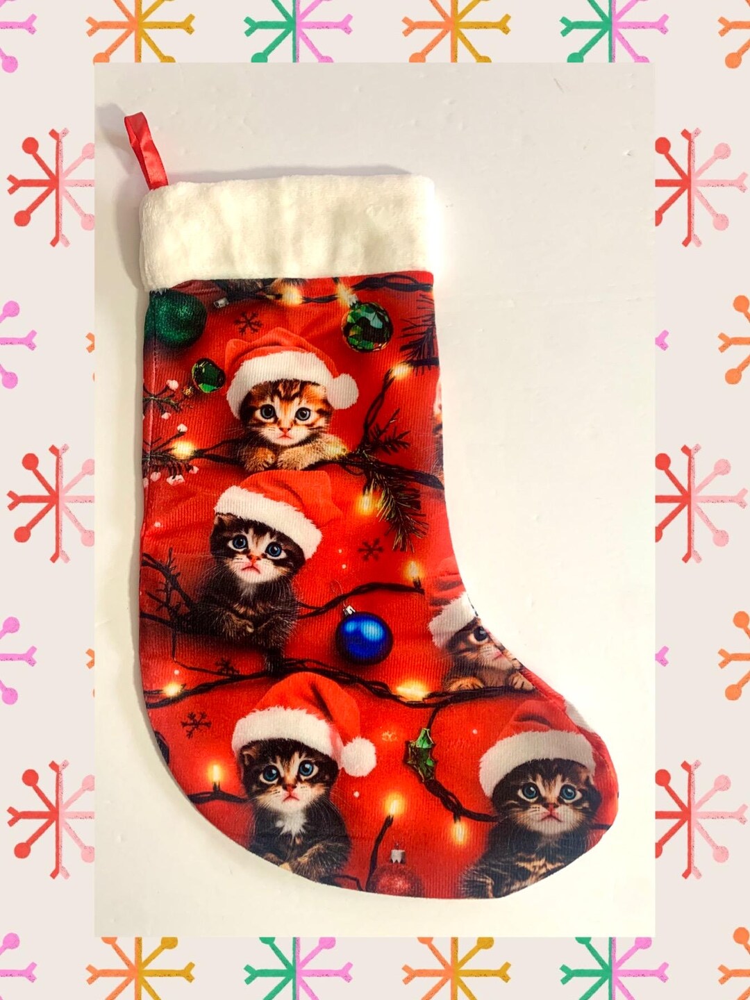 Vintage Style Orange and Gray Tabby Cat 16 Inch Christmas Stocking ...