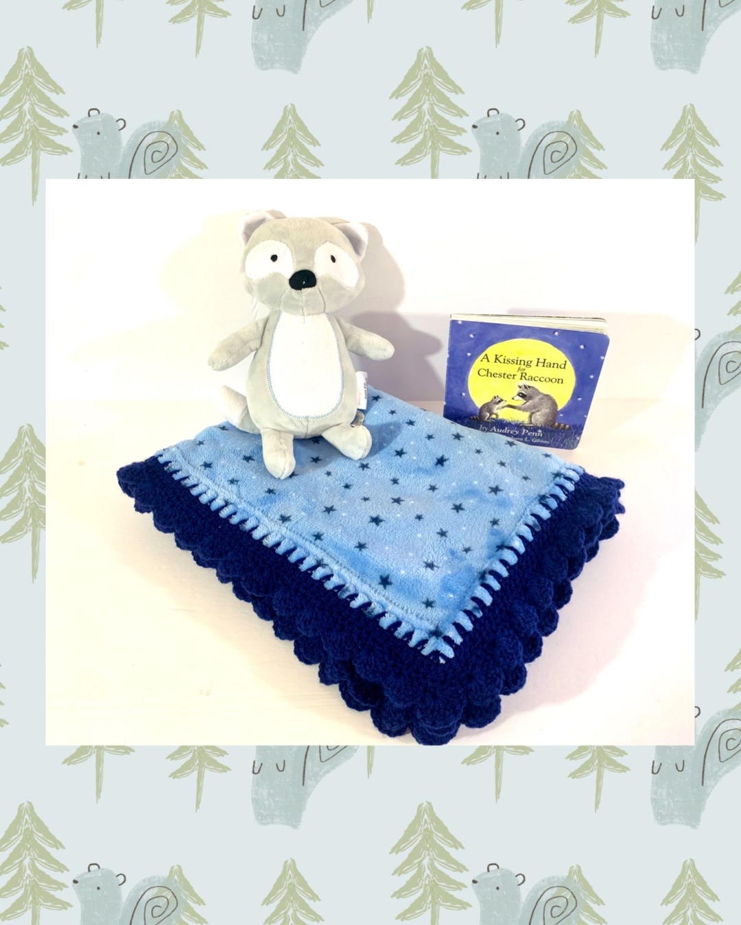 Raccoon the Kissing Hand Theme Crochet Baby Blanket 3 Piece Gift - Etsy
