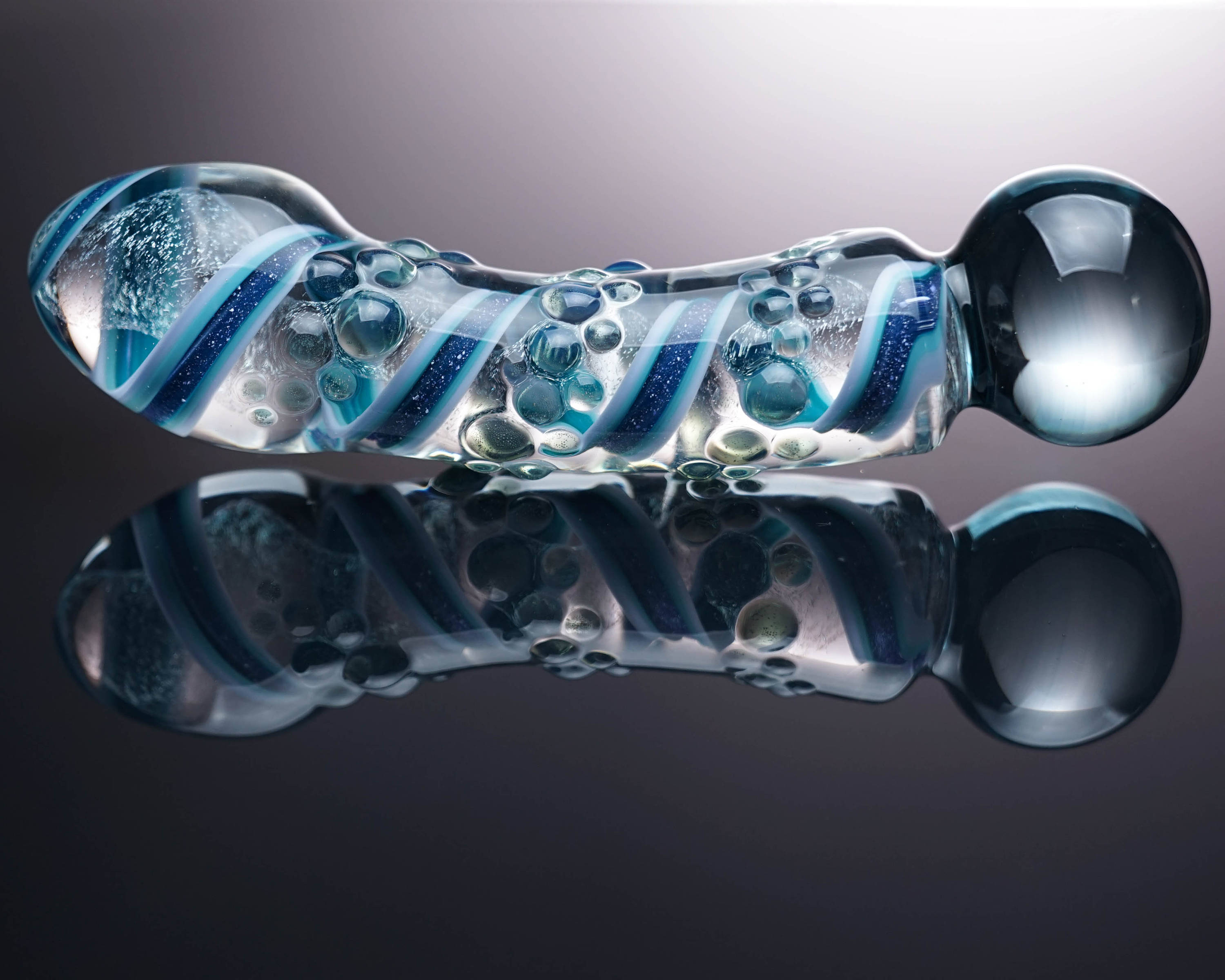 Glass Dildo Large Blue Ribbon Sparkle