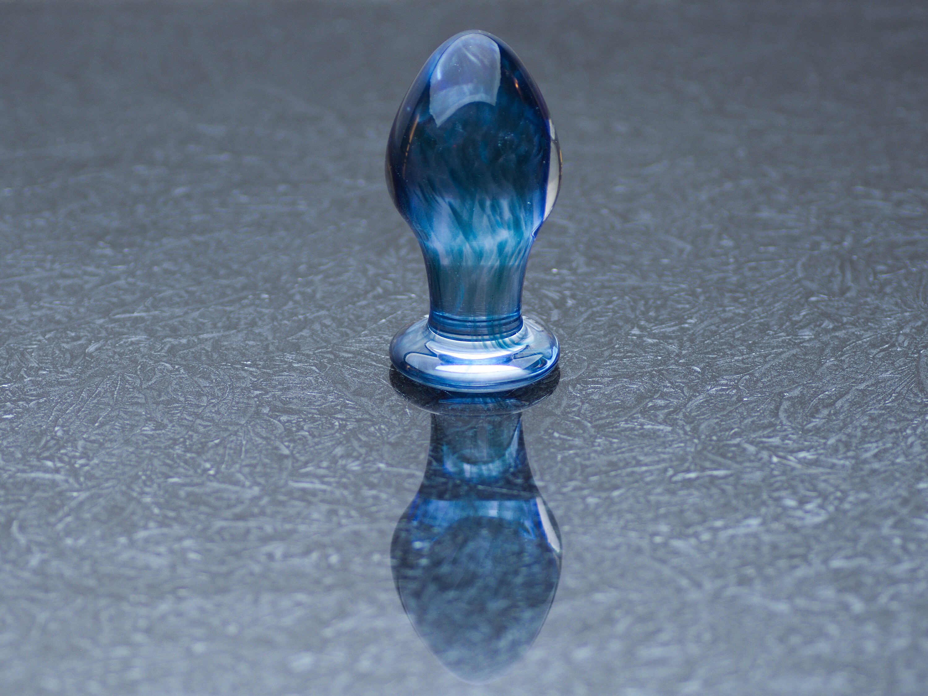 Glass Anal Plug - Medium - Extra Light Electric Blue