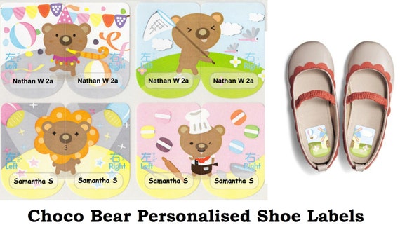 Choco Bear Personalised Shoe Name Label Stickers Large | Etsy