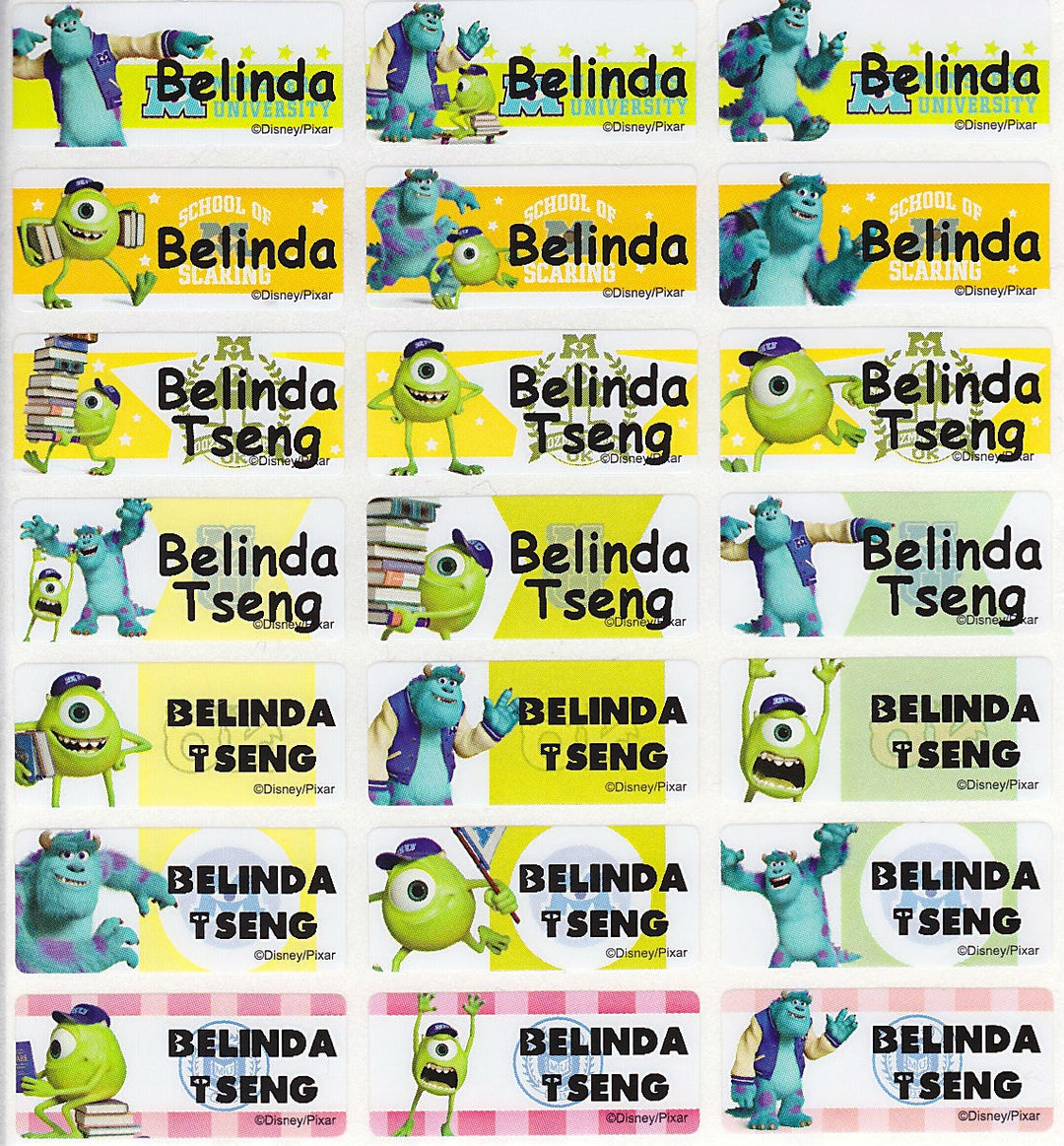 48/96+32 FREE Monsters University Personalised Name Label Sticker ...