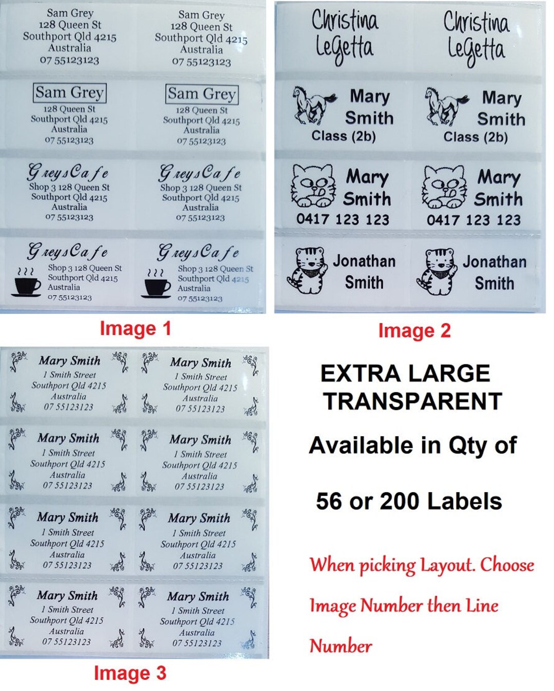 200 Transparent Personalised Name / Address Labels Ex Large 4525mm ...