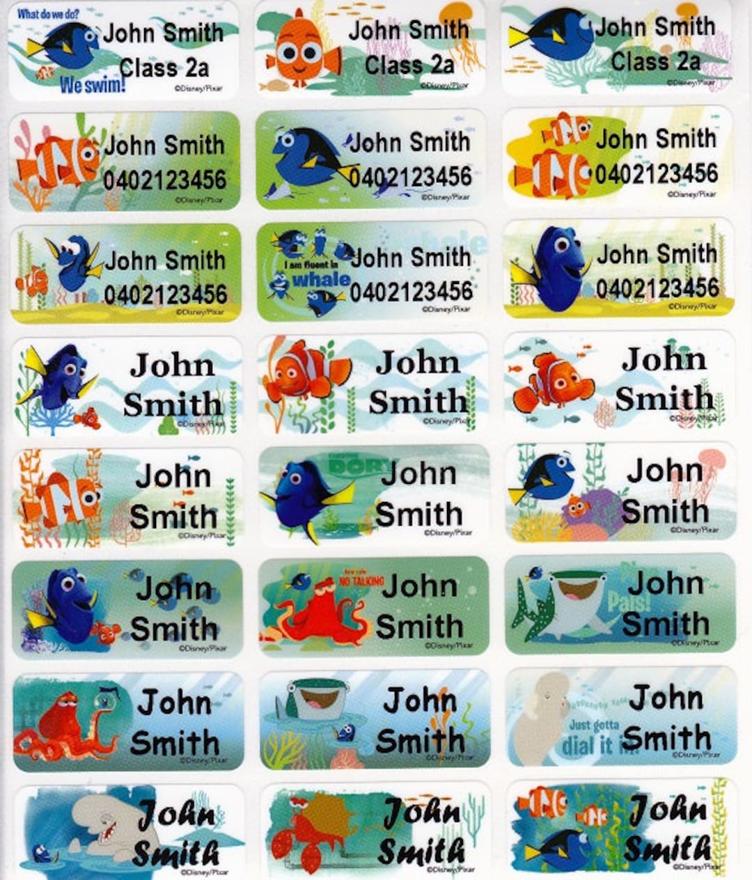 48/96 Free Finding Dory Personalised Name Label Stickers - Medium (30 ...
