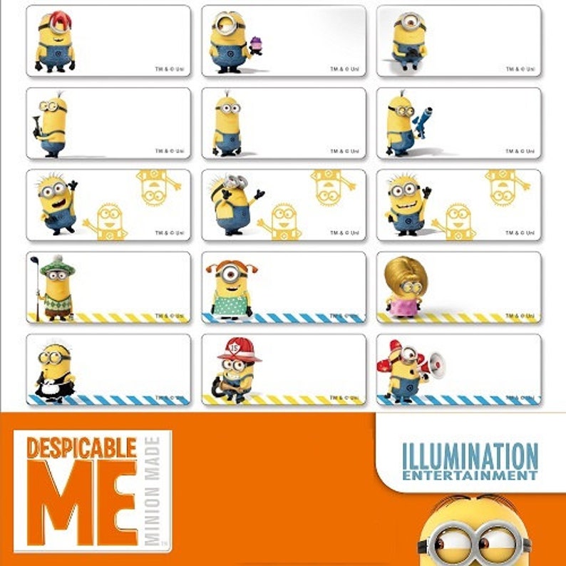 48/96 Minions Personalised Name Label Stickers Medium - Etsy Ireland