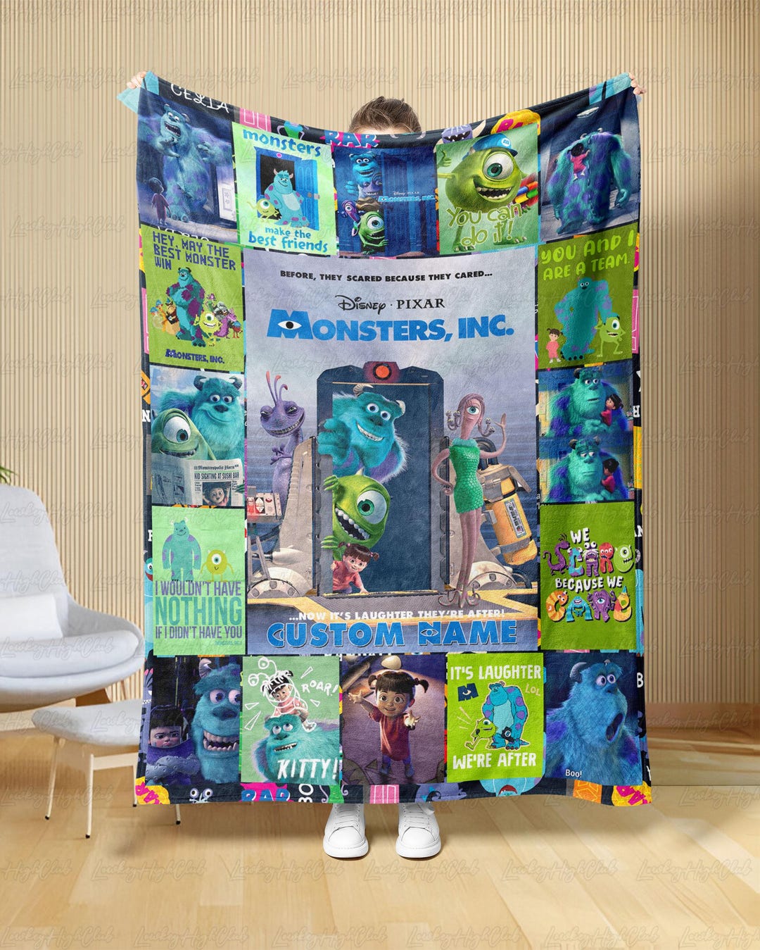 Monsters Inc Custom Kid Name Blanket, Sully Mike Blanket, Disney Pixar ...