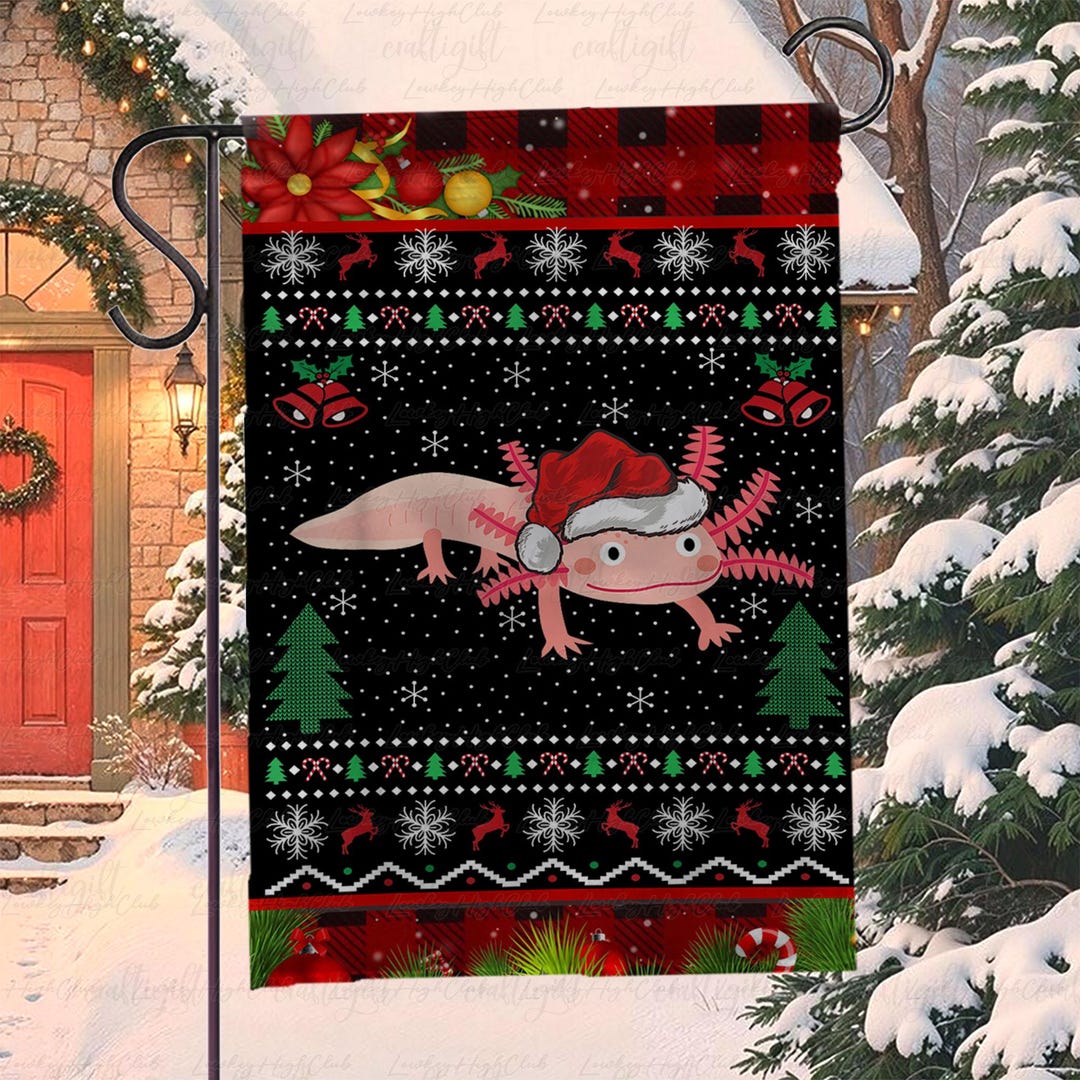 Cute Axolotl Christmas Yard Flag, Axolotl Santa Hat Holiday Flag ...