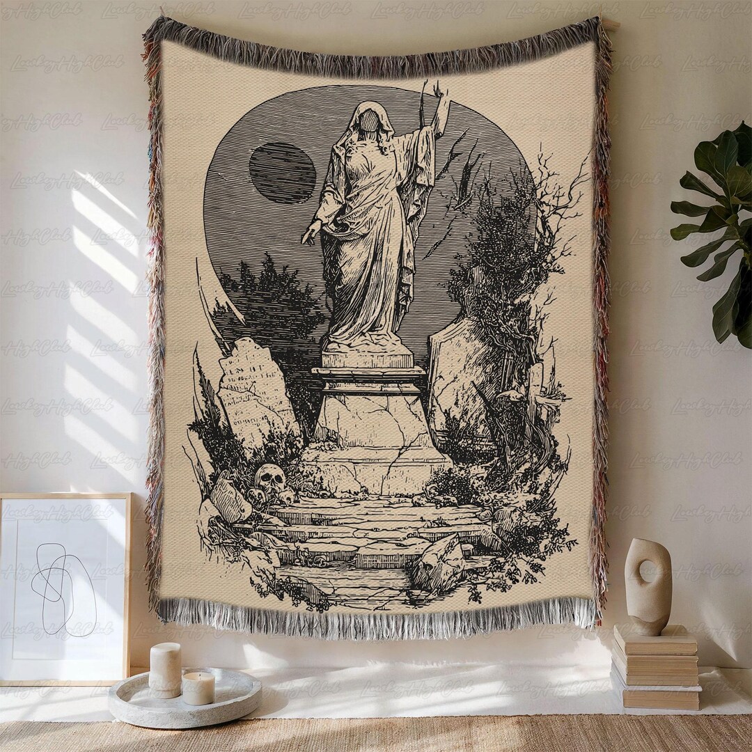 Gothic Veiled Statue Woven Throw, Creepy Statue Throw, Spooky Graveyard ...