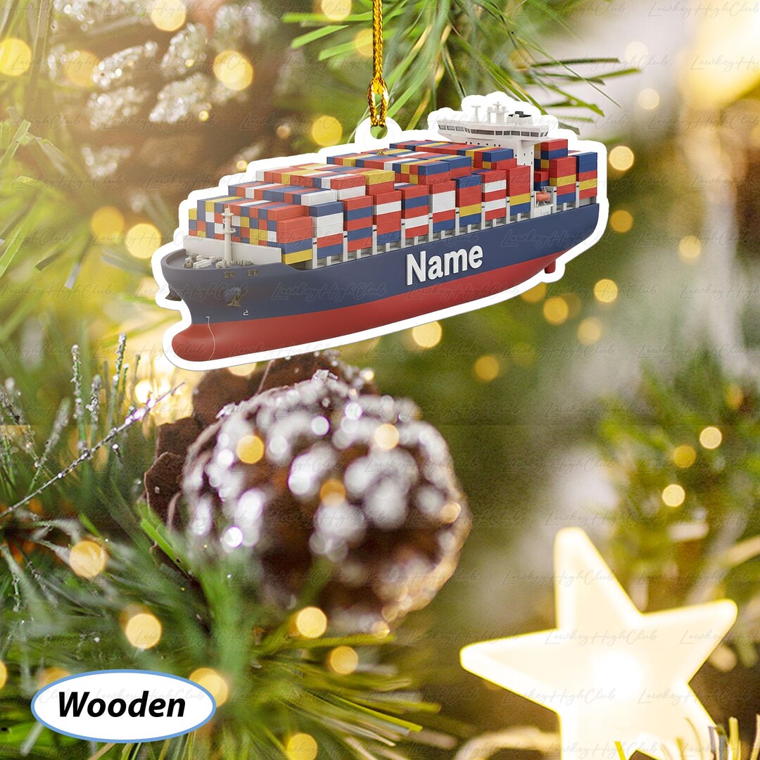 Customizable Cargo Ship Ornament With Name, Sailor Christmas Tree ...