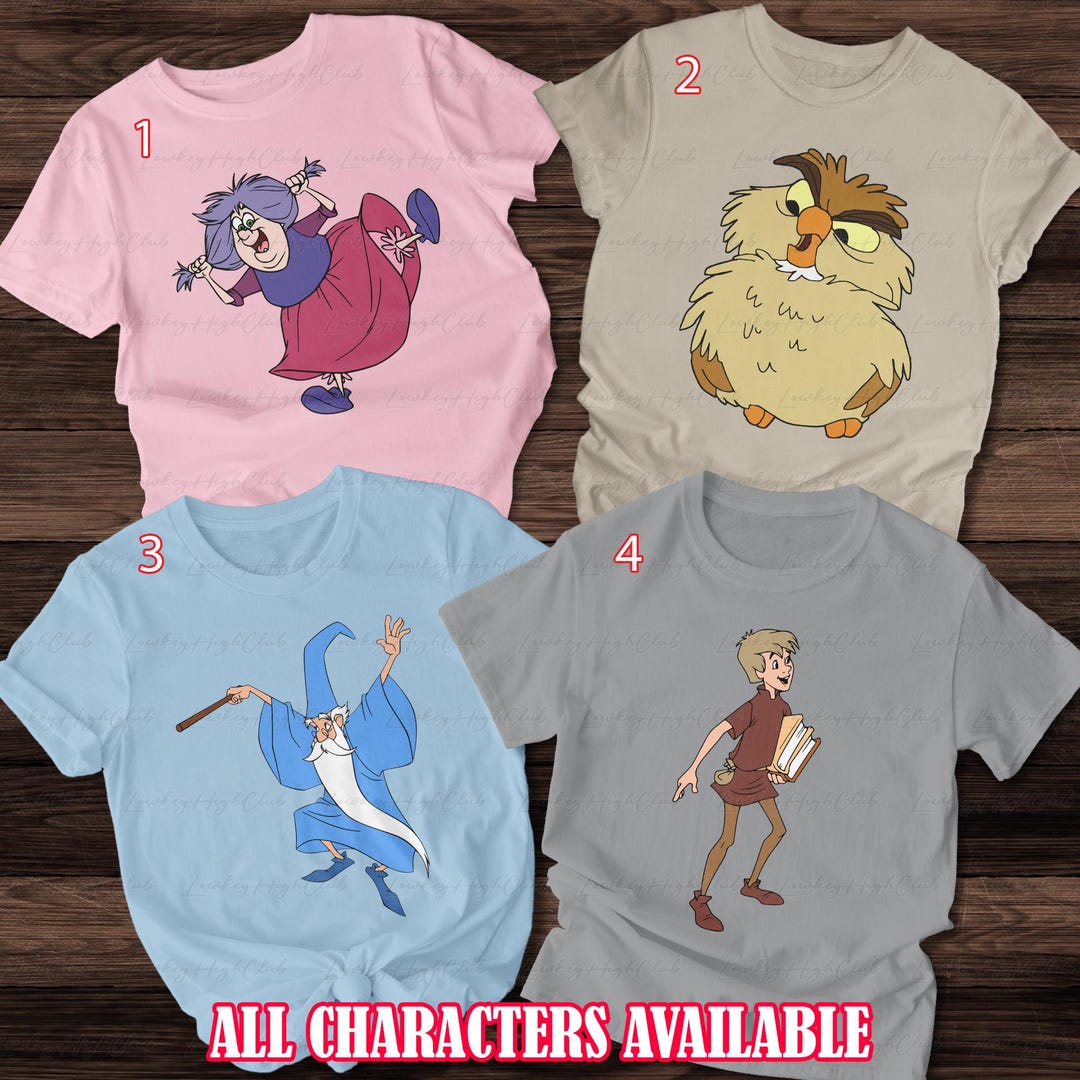 The Sword in the Stone Characters Shirt, Arthur and Merlin Shirt, Mad ...