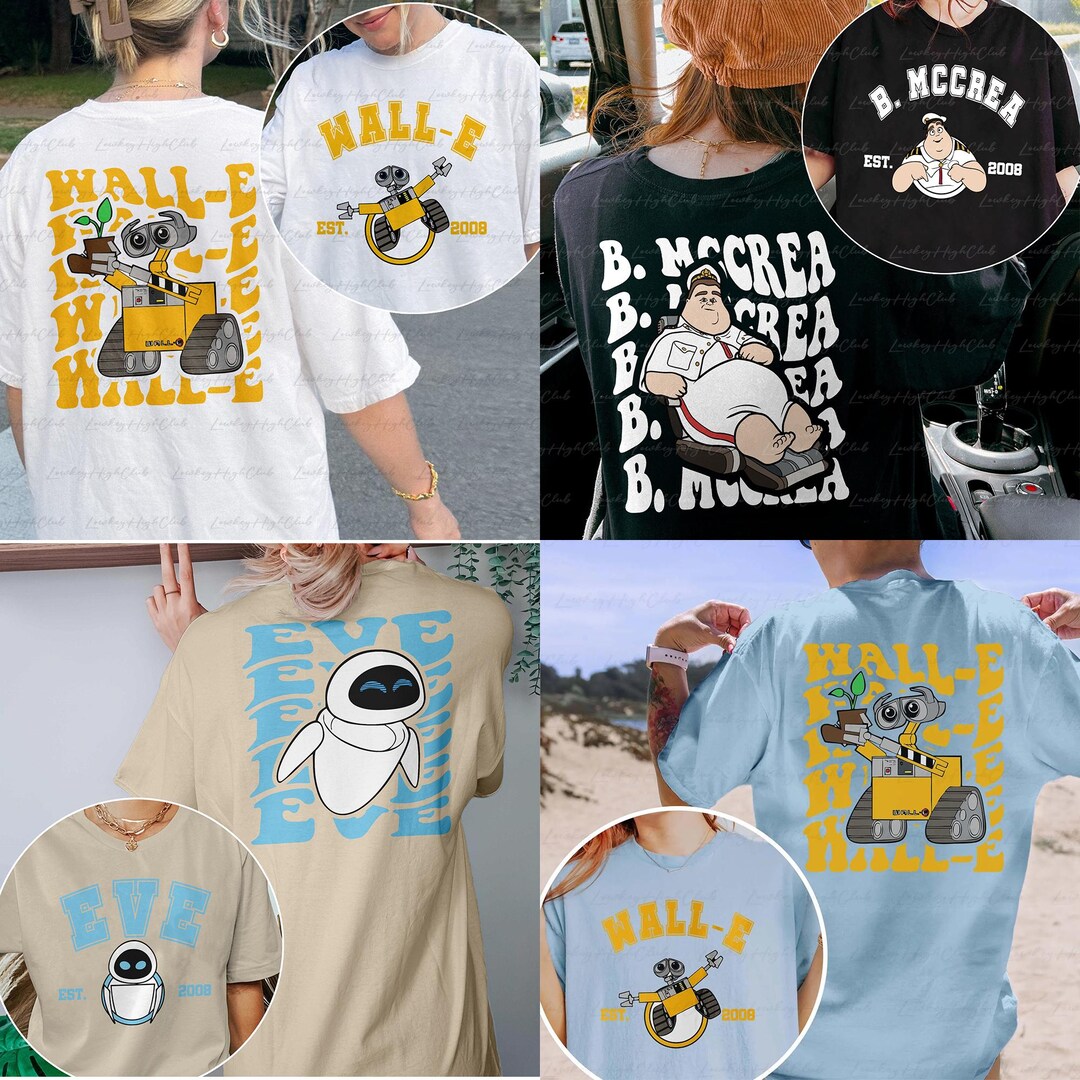 Pixar Wall-e Movie Characters 2 Sided Shirt, Wall-e and Eve Captain B ...