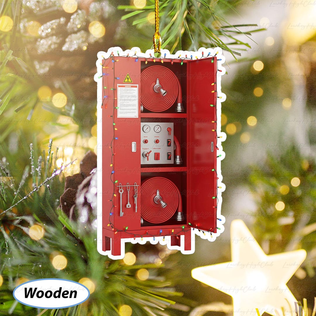 Red Fire Cabinet Custom Name Ornament, Fireman Christmas Tree Ornament ...