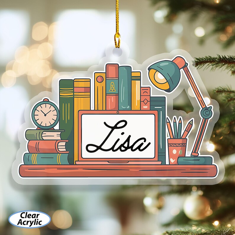 Custom Reading Corner Ornament, Wooden Working Desk Ornament, Books ...