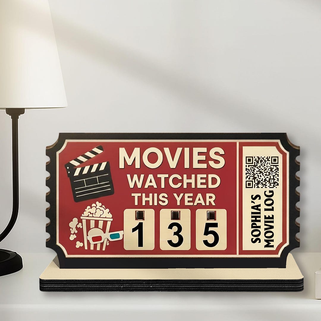 Movies Watched This Year Counter, Personalized Cinema Ticket Sign, Film ...
