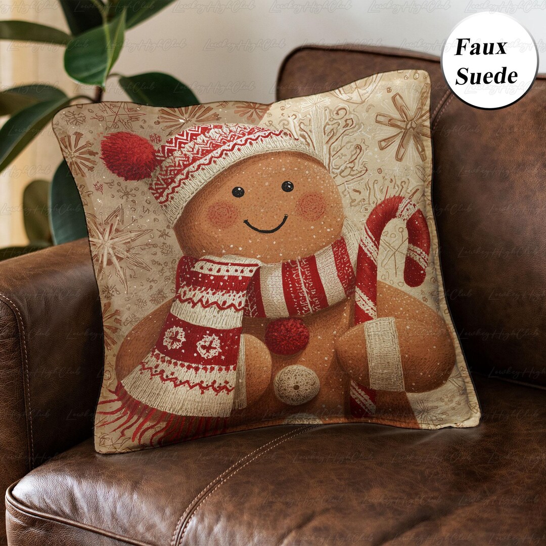 Cute Gingerbread Man With Scarf Pillow, Cookie Man Christmas Pillowcase ...