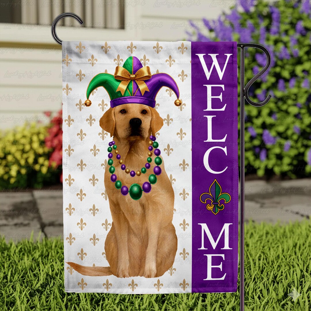 Mardi Gras Labrador Welcome Flag, Labrador Retriever Party Garden Flag ...
