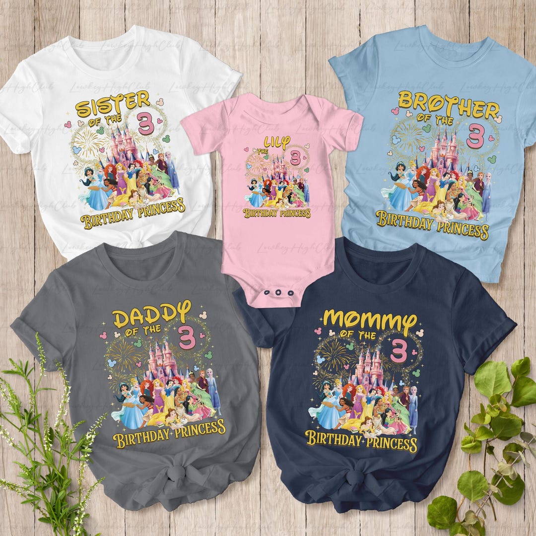 Disney Custom Princess Family Birthday Shirt, Disney Princess Group Birthday Party Shirt, Disney ...