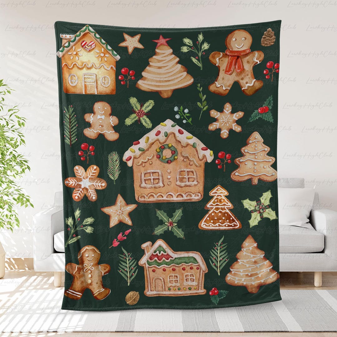 Festive Gingerbread Winter Soft Blanket, Xmas Gingerbread House Blanket ...