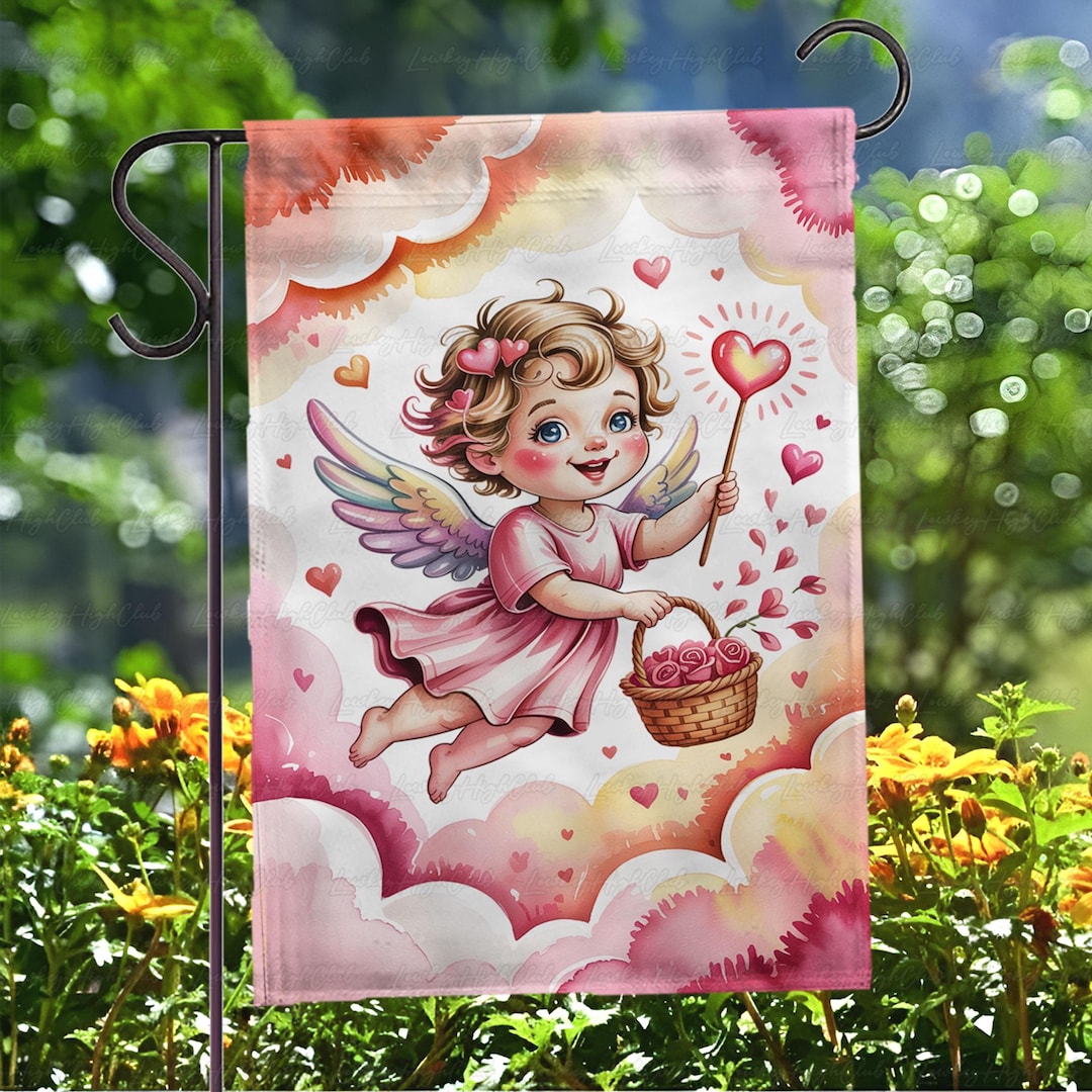 Sweet Cupid Hearts Sky Porch Flag, Dreamy Cupid Love Day Flag ...