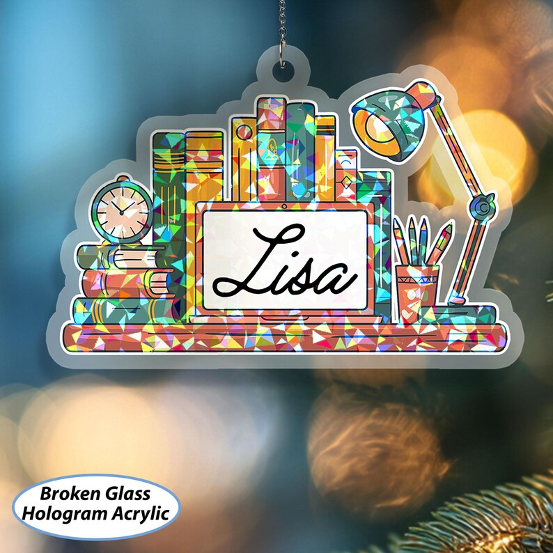 Custom Reading Corner Ornament, Wooden Working Desk Ornament, Books ...