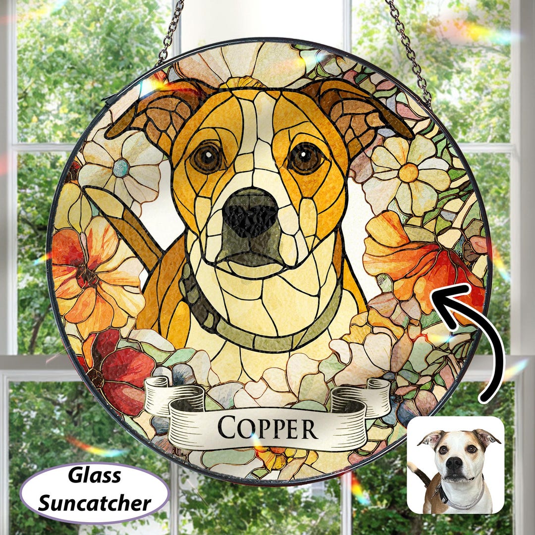 Personalized Dog Portrait Memorial Suncatcher, Pet Sympathy Stained ...