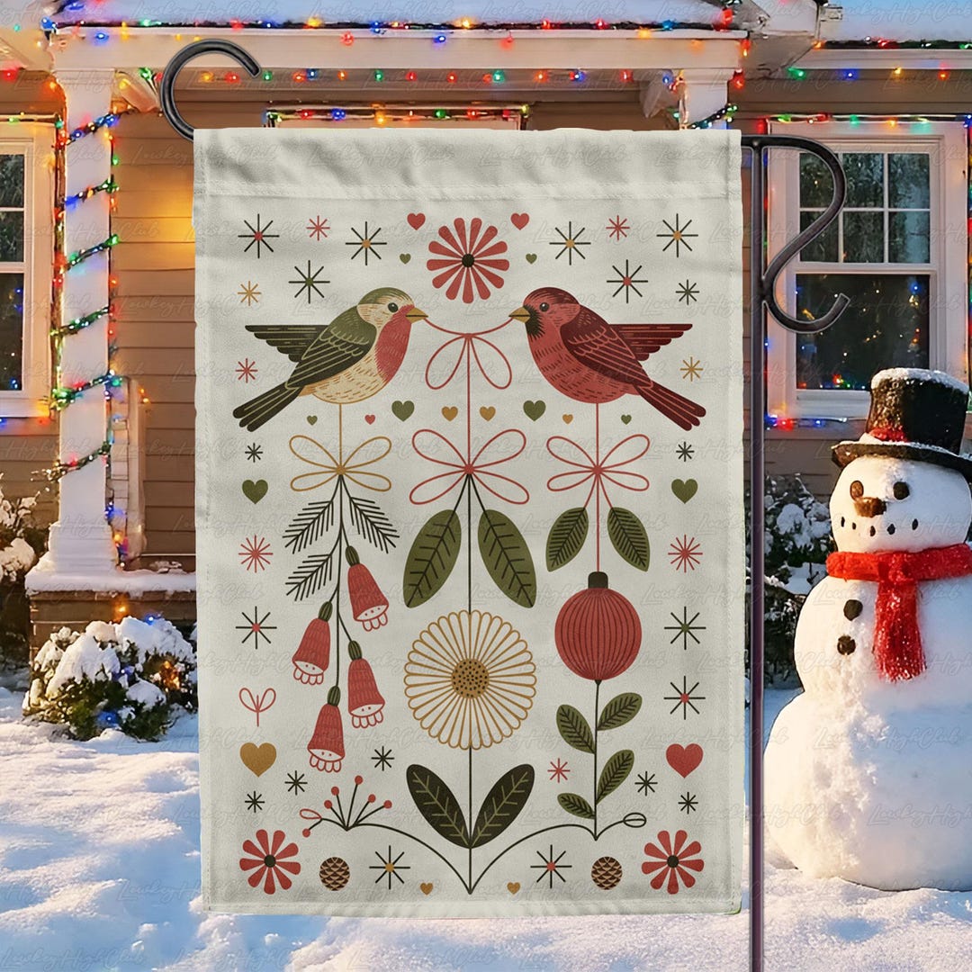 Bohemian Birds Floral Garden Flag, Whimsical Bird Yard Flag, Botanical ...