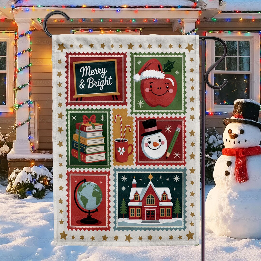 Winter Holiday Stamp Flag, Christmas School Theme Flag, Festive ...