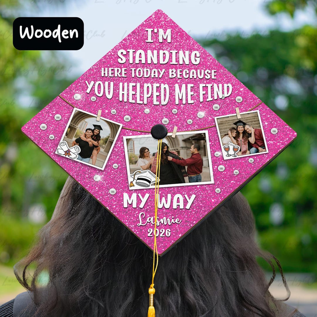 Graduation Cap Topper Custom Photo, Pink Senior Grad Cap Topper, Pearl ...