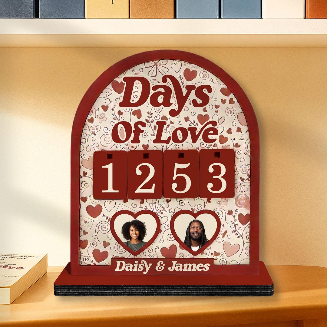 Custom Couple Photo Flip Tracker, Anniversary Day Counter With Names ...