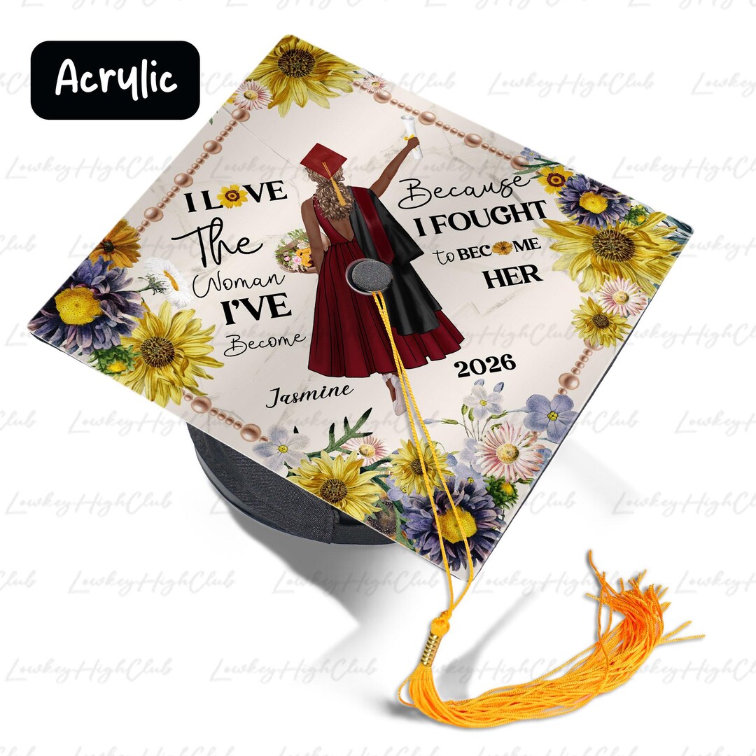 Sunflowers Custom Graduation Cap Topper, Class of 2026 Grad Cap, Black ...
