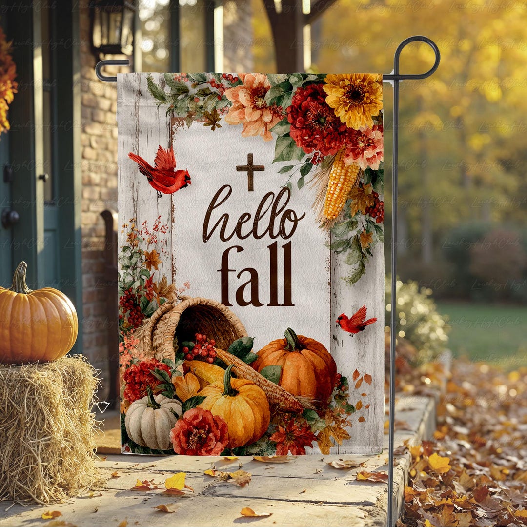 Rustic Autumn Pumpkin Garden Flag, Hello Fall Garden Flag, Vintage ...