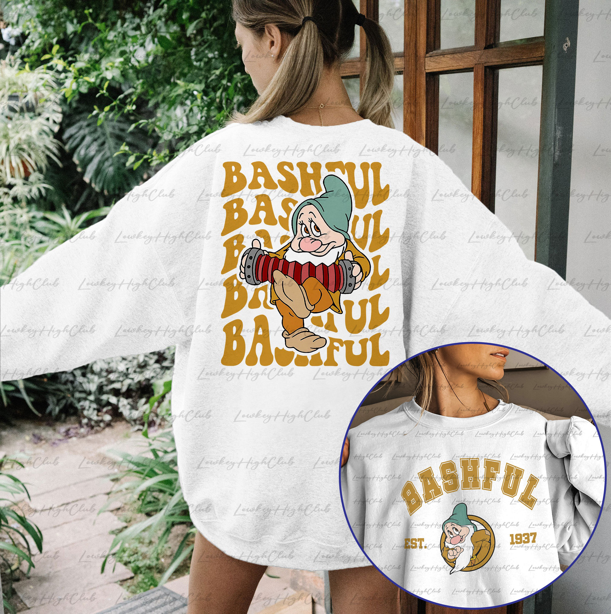 Bashful Dwarf Disney 2 Sided Sweatshirt, Snow White & 7 Dwarfs Shirt ...