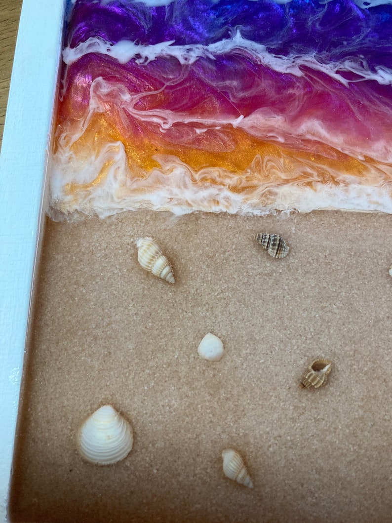 Sunset Beach Ocean Resin Wood Art Wall Decor With Seashells and ...