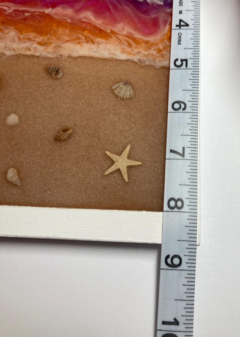 Sunset Beach Ocean Resin Wood Art Wall Decor With Seashells and ...