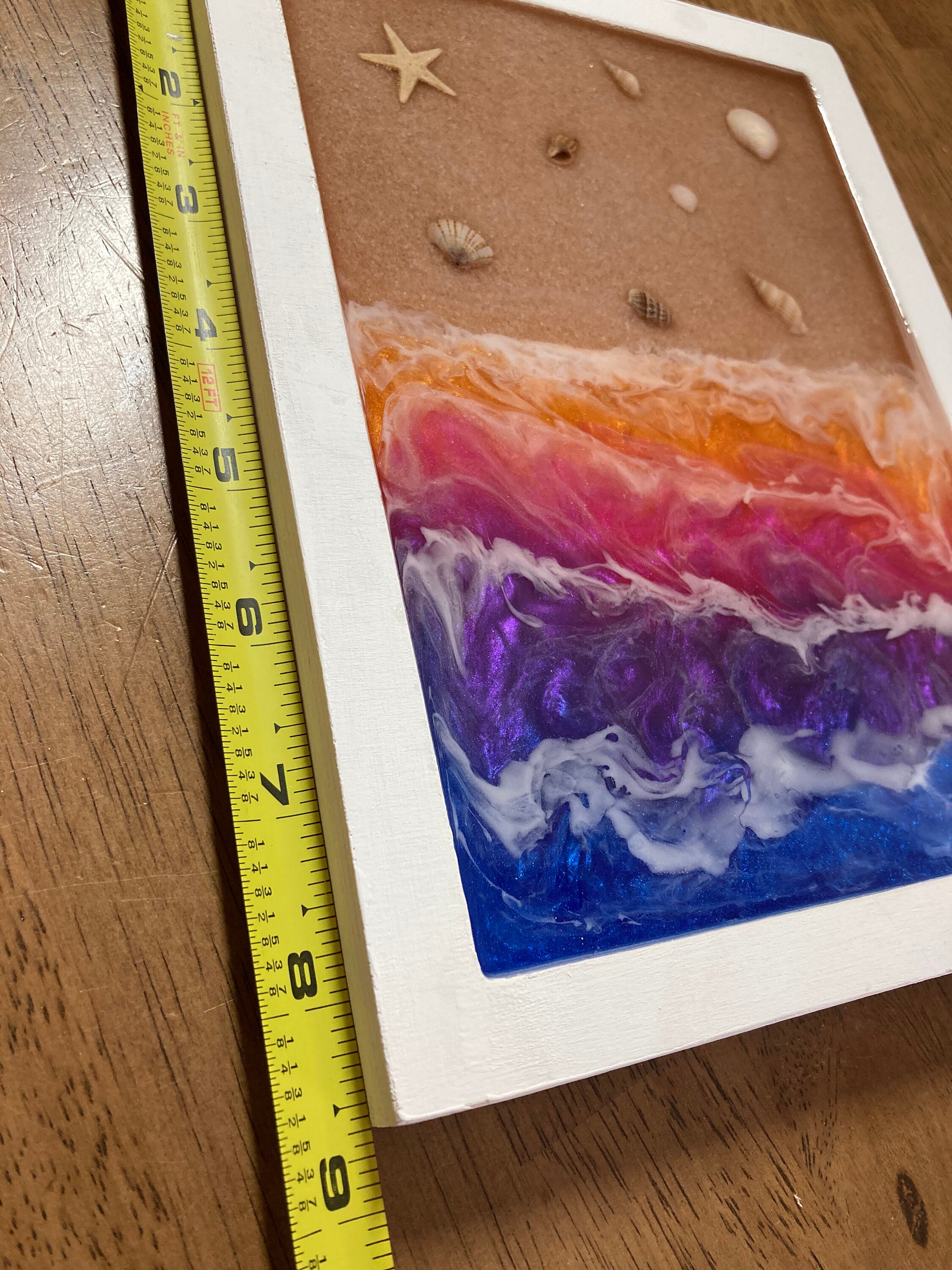 Sunset Beach Ocean Resin Wood Art Wall Decor With Seashells - Etsy