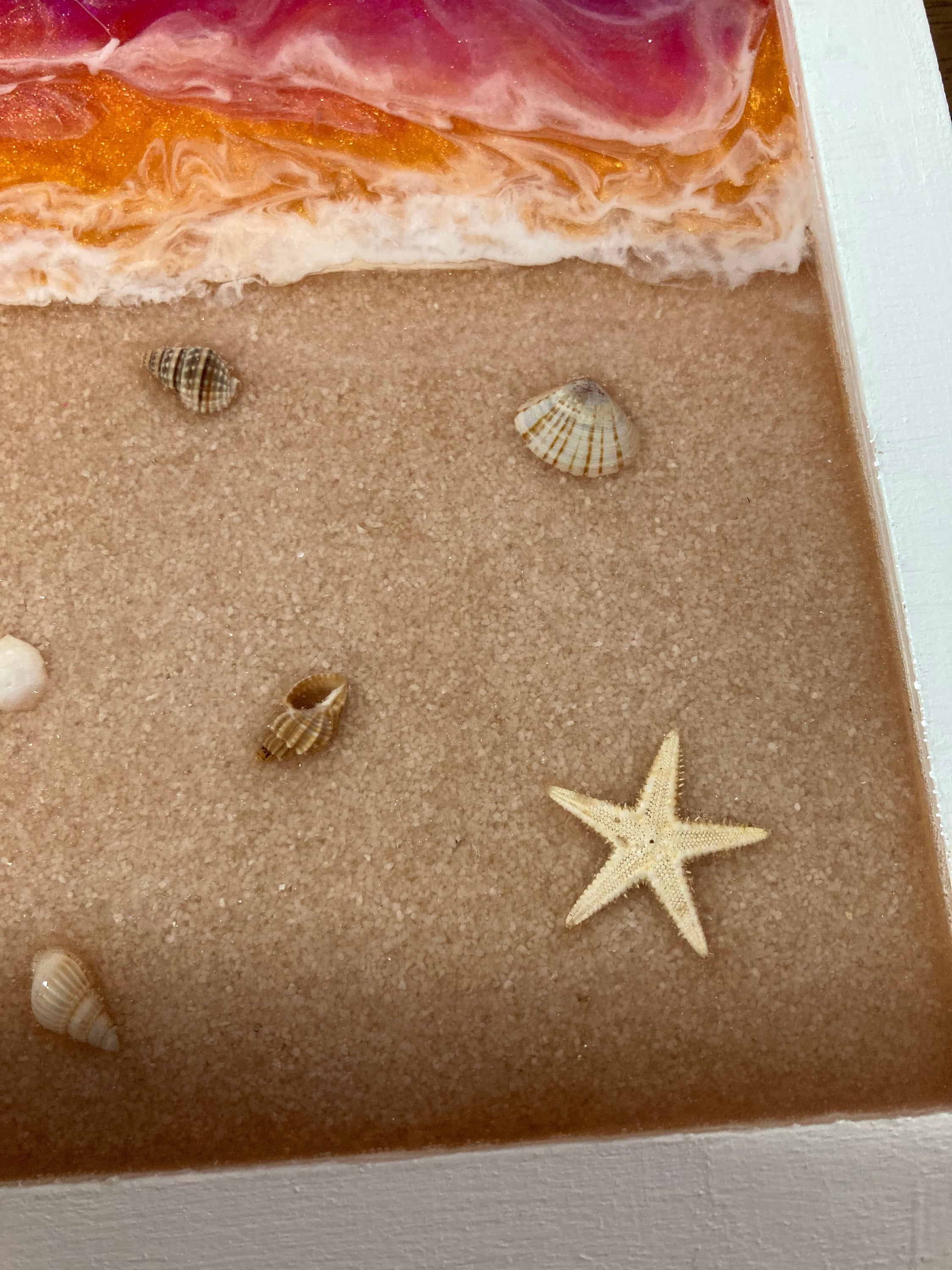 Sunset Beach Ocean Resin Wood Art Wall Decor With Seashells and ...