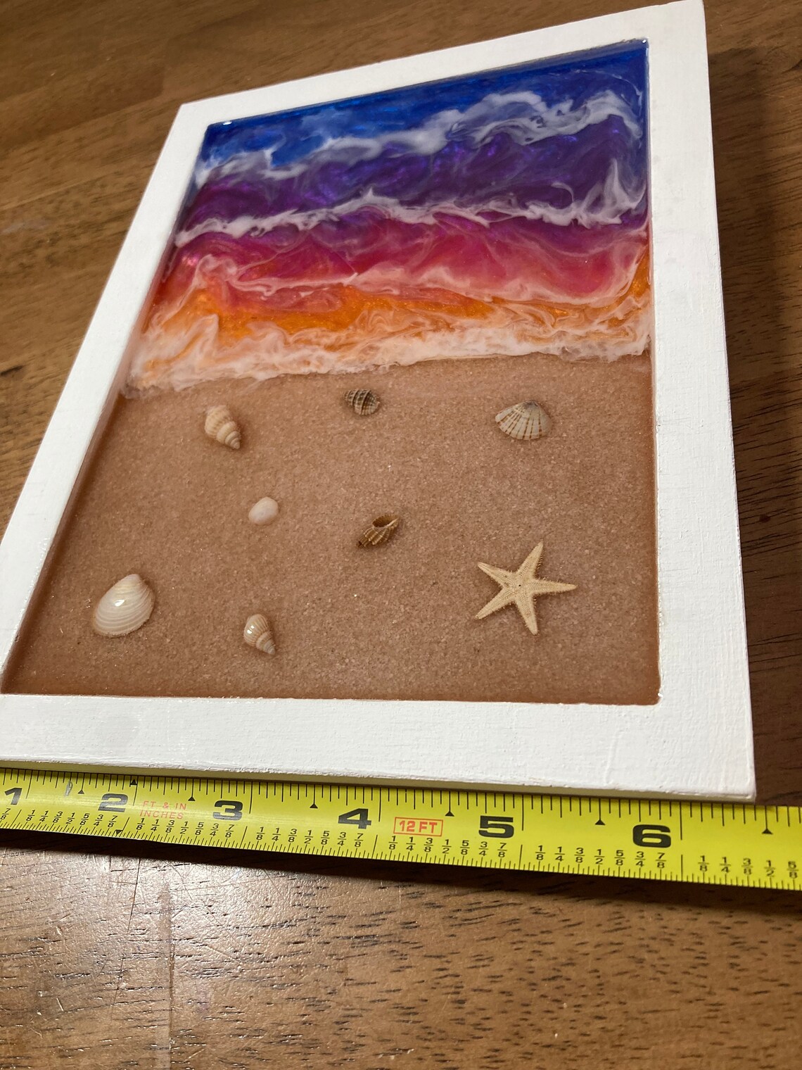 Sunset Beach Ocean Resin Wood Art Wall Decor With Seashells - Etsy